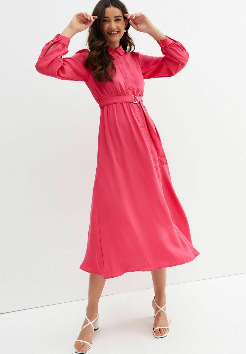 New Look BELTED LONG SLEEVE - Robe chemise - bright pink/rose - ZALANDO.BE