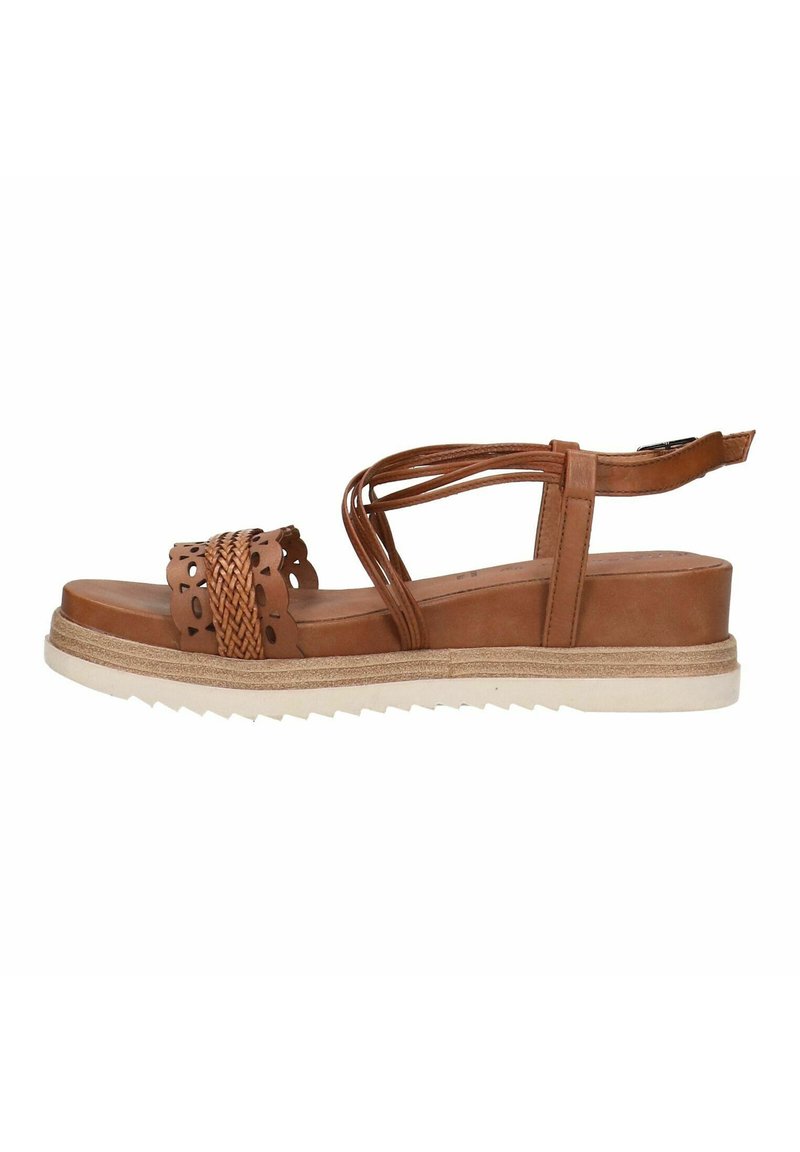 Manfield MIT GEFLOCHTENEN RIEMCHE - Plateausandalette - cognac - Zalando.de