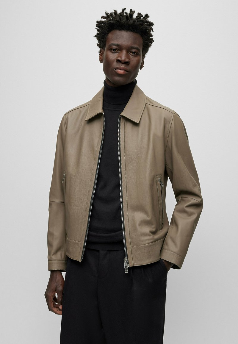 BOSS MAPSON - Leather jacket - khaki seven/khaki - Zalando.ie