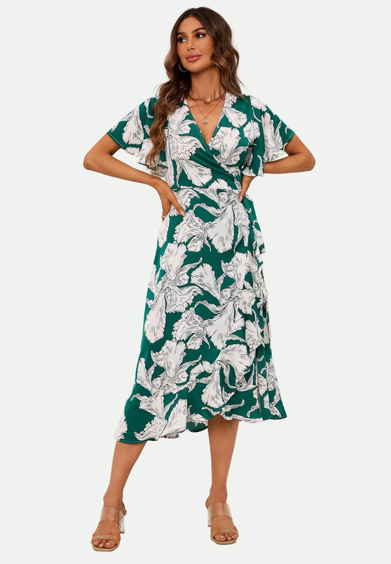 FS Collection FLORAL PRINTANGEL SLEEVE WRAP - Robe de jour - green/vert ...