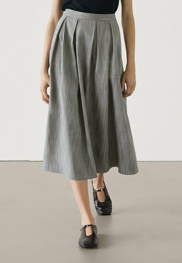 Massimo Dutti MIDI WITH BOX - A-line skirt - grey - Zalando