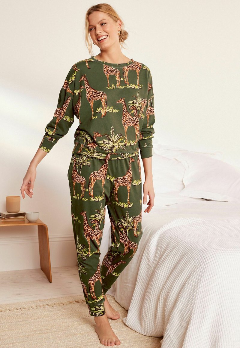 Next LONG SLEEVE SET - Nachtwäsche Set - khaki green giraffe/grün ...