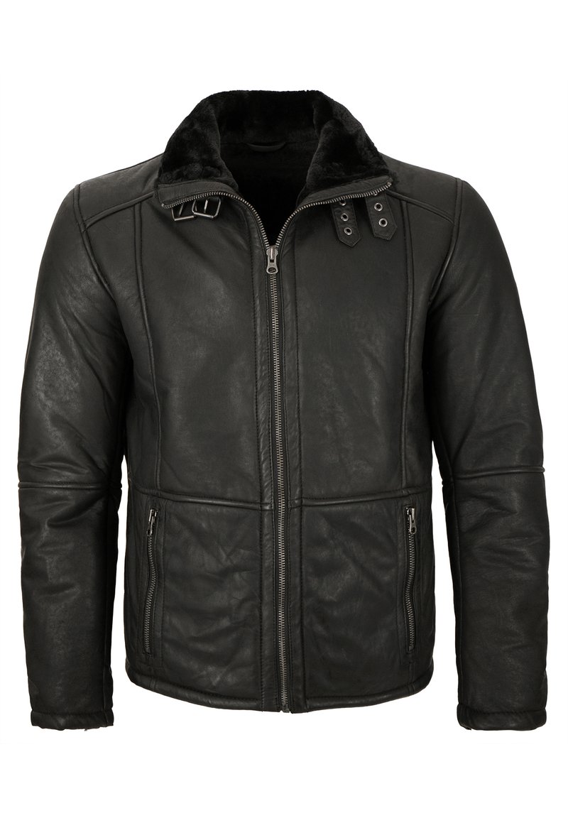 bugatti PIERRE - Leather jacket - schwarz/black - Zalando