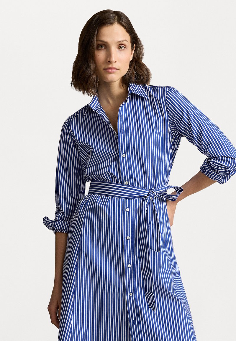 Polo Ralph Lauren BELTED STRIPED COTTON SHIRTDRESS - Shirt dress - bright navy/white/dark blue ...
