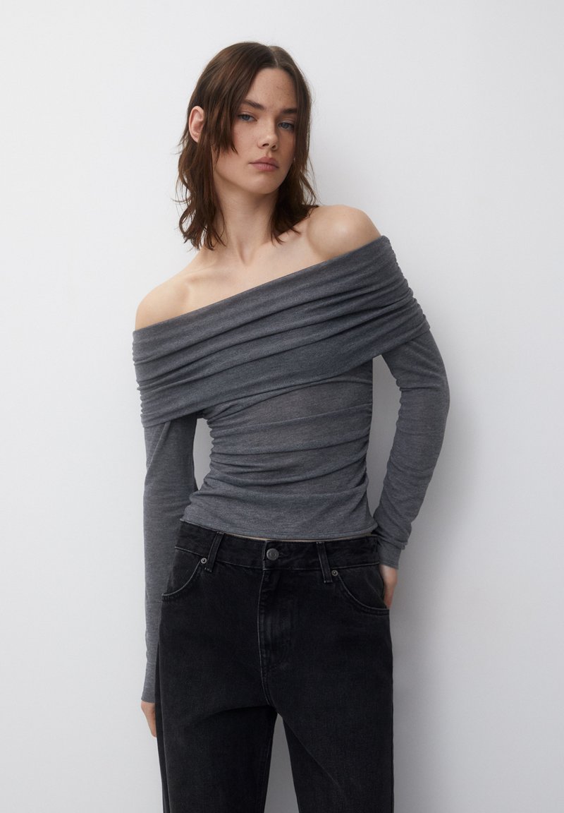 PULL&BEAR OFF THE SHOULDER - Langarmshirt - dark grey/dunkelgrau ...