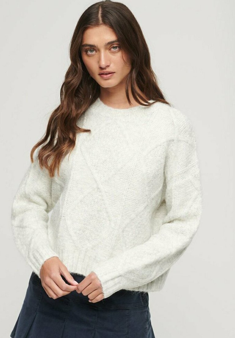 Superdry CHUNKY CABLE KNIT - Jersey de punto - ice marl grey/gris ...