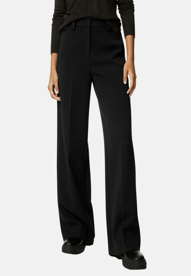 Marks & Spencer Crepe Tab Detail Wide Leg Trousers - Pantaloni - black ...