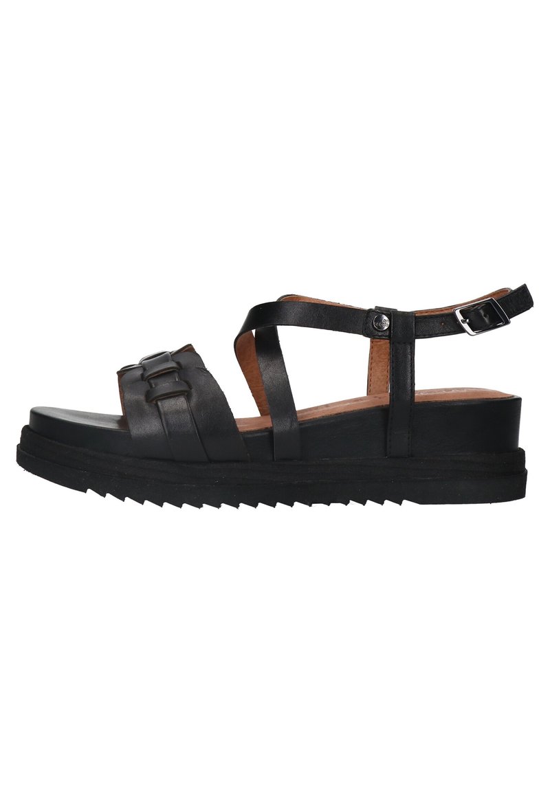 Manfield MIT GEFLOCHTENEN RIEMCHEN - Sandalen met plateauzool - schwarz ...