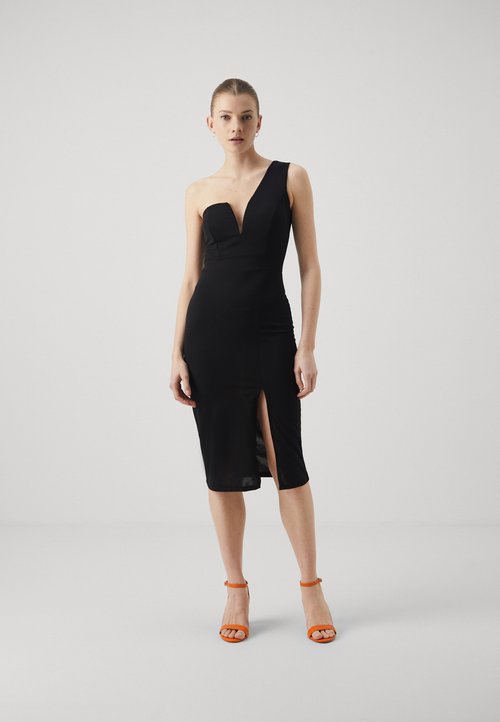 WAL G. V NECK RUFFLE SLEEVE MIDI DRESS - Kokteilikleit/peokleit - black ...