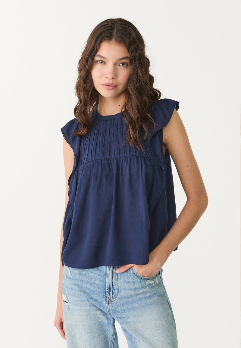 Stradivarius FLOWING RUFFLED - Blouse - dark blue/bleu marine - ZALANDO.FR