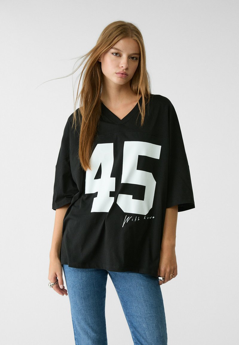 Stradivarius OVERSIZE NUMBER - Long sleeved top - black - Zalando