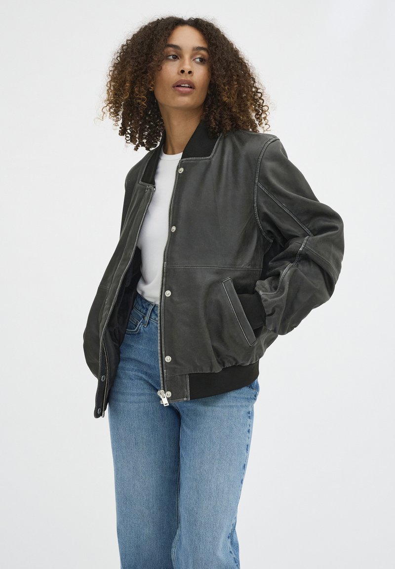 My Essential Wardrobe Leather jacket - medium grey retro wash/grey ...