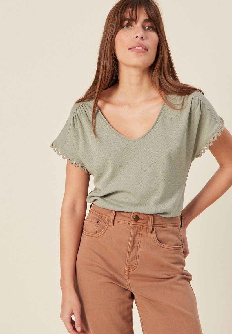 BONOBO Jeans MIT KURZEN ÄRMELN - T-shirt basique - vert kaki/kaki ...