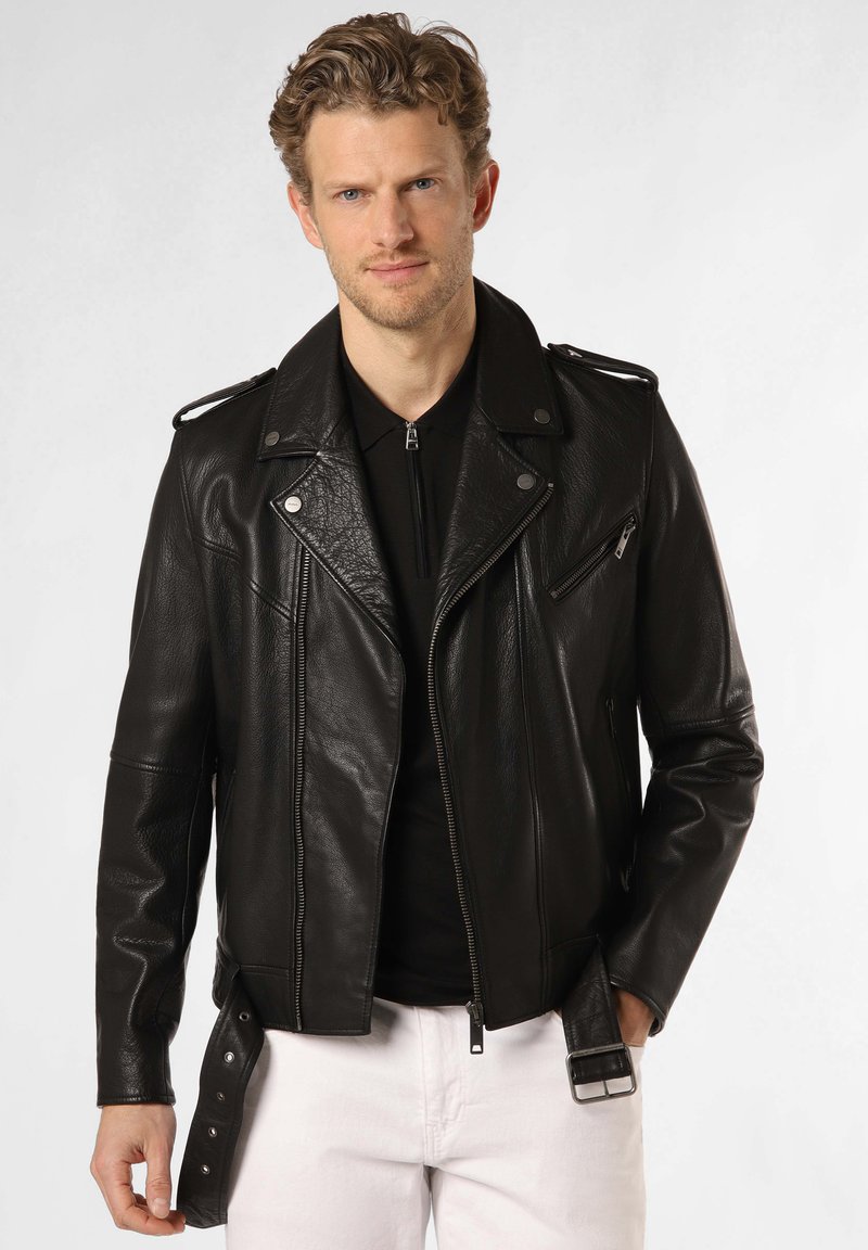 HUGO LOWIS - Kurtka skórzana/czarny - Zalando.pl