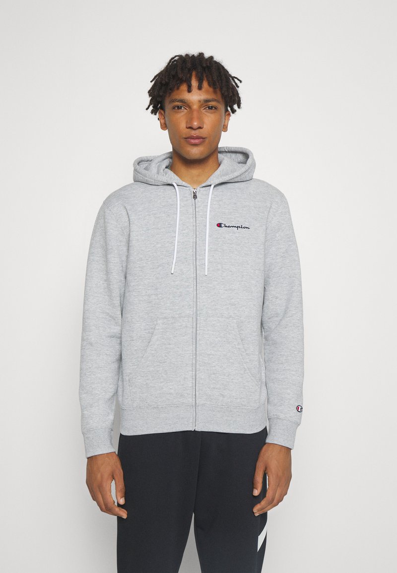 Champion Classic Hooded Full Zip Small Logo Sweater Met Rits Grey