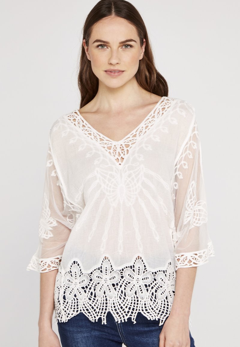 Apricot CROCHET V NECK - Blusa - white/blanco - Zalando.es