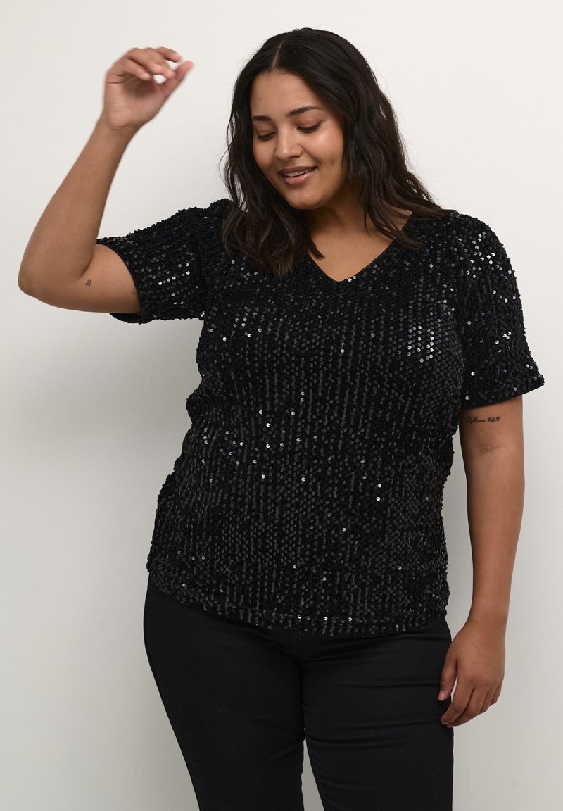 Kaffe Curve BENTE V-NECK - Pluus - black deep/hajutatud must - Zalando.ee