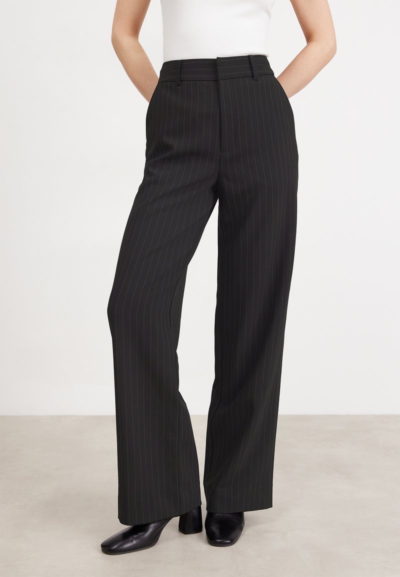 Gestuz JOELLEGZ PINSTRIPE PANTS - Trousers - black pinstripe/black ...
