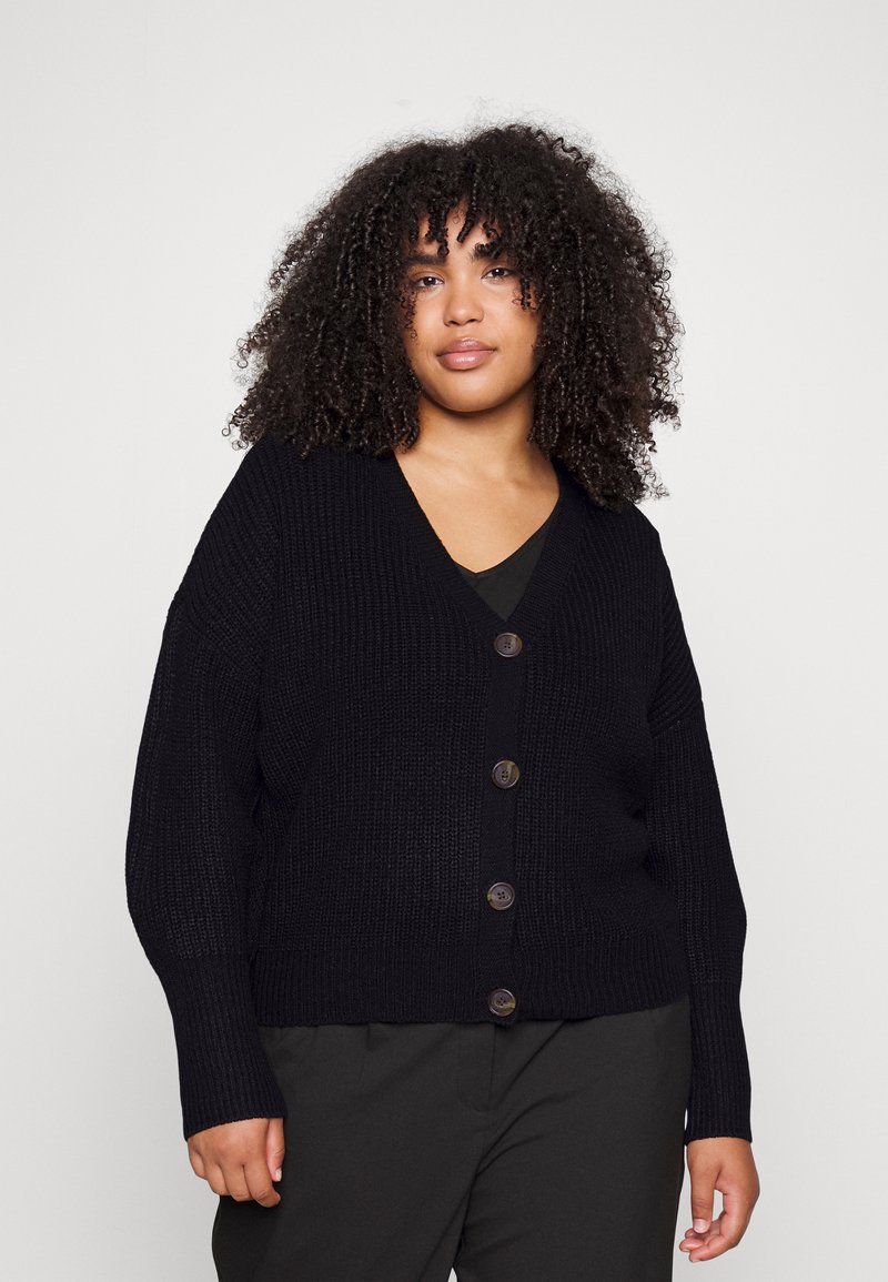 Vero Moda Curve VMLEA LS V-NECK CUFF NOOS - Kardigan - black/czarny ...