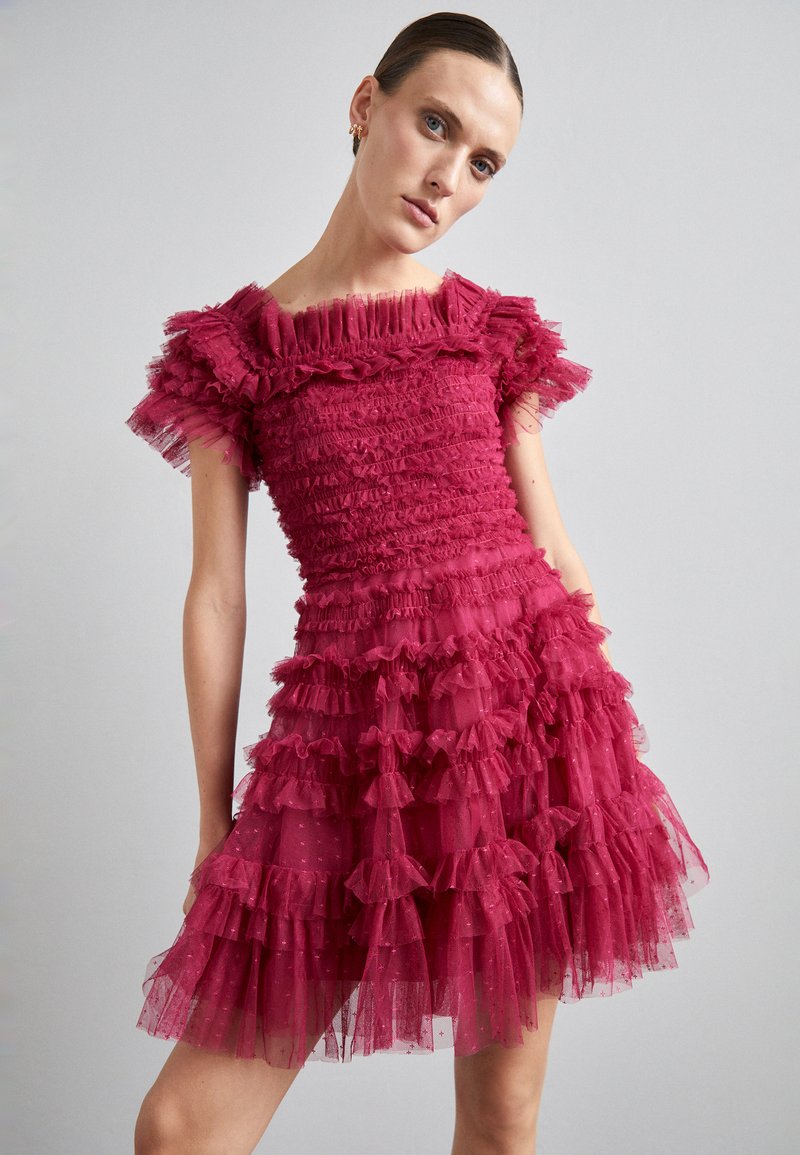 Needle & Thread LISETTE RUFFLE MICRO MINI DRESS - Cocktailjurk - cerise ...