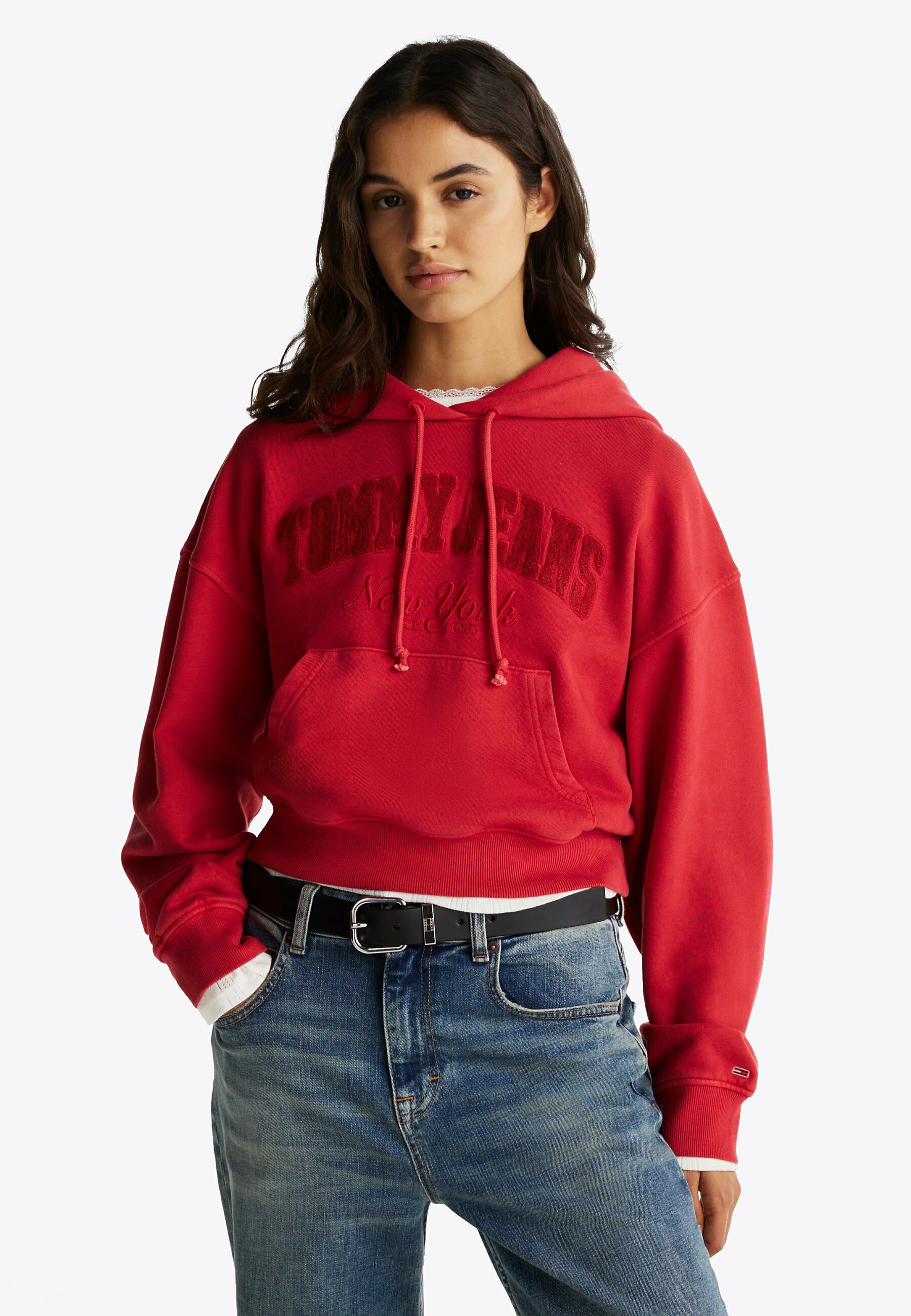 Tommy Jeans BOXY VARSITY HOODIE Sweatshirt red hot red Zalando