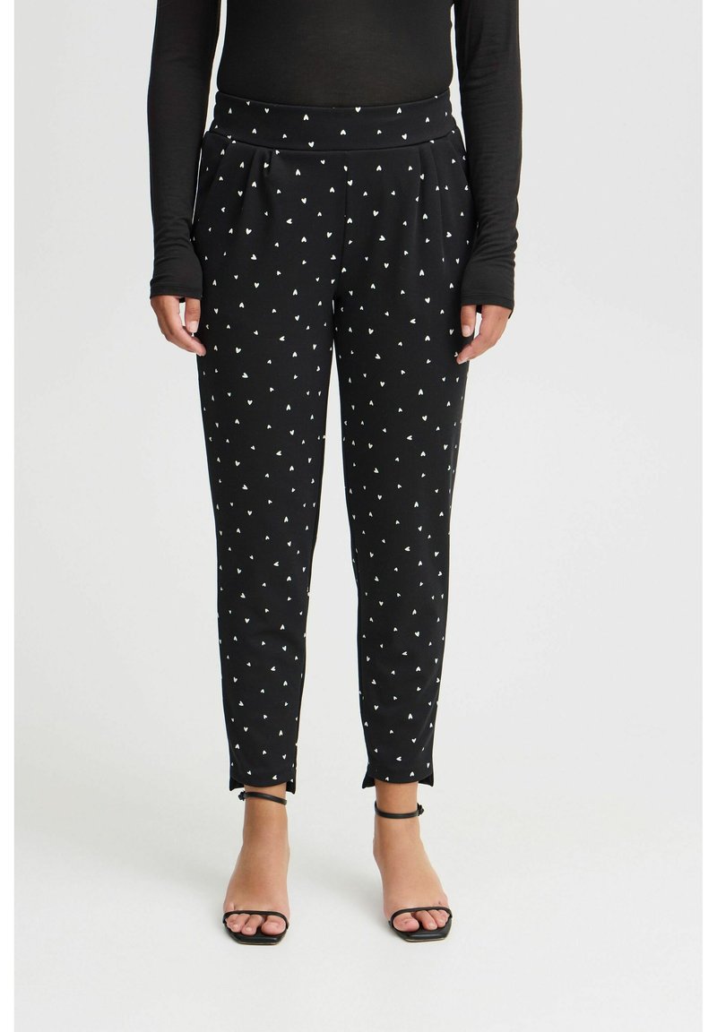 ICHI KATE PRINT - Trousers - black heart aop/black - Zalando