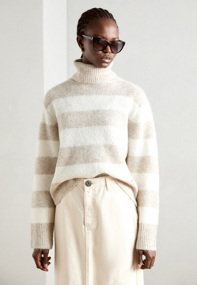 Mos Mosh THORA STRIPE ROLLNECK - Strikkegenser - feather gray/grå ...