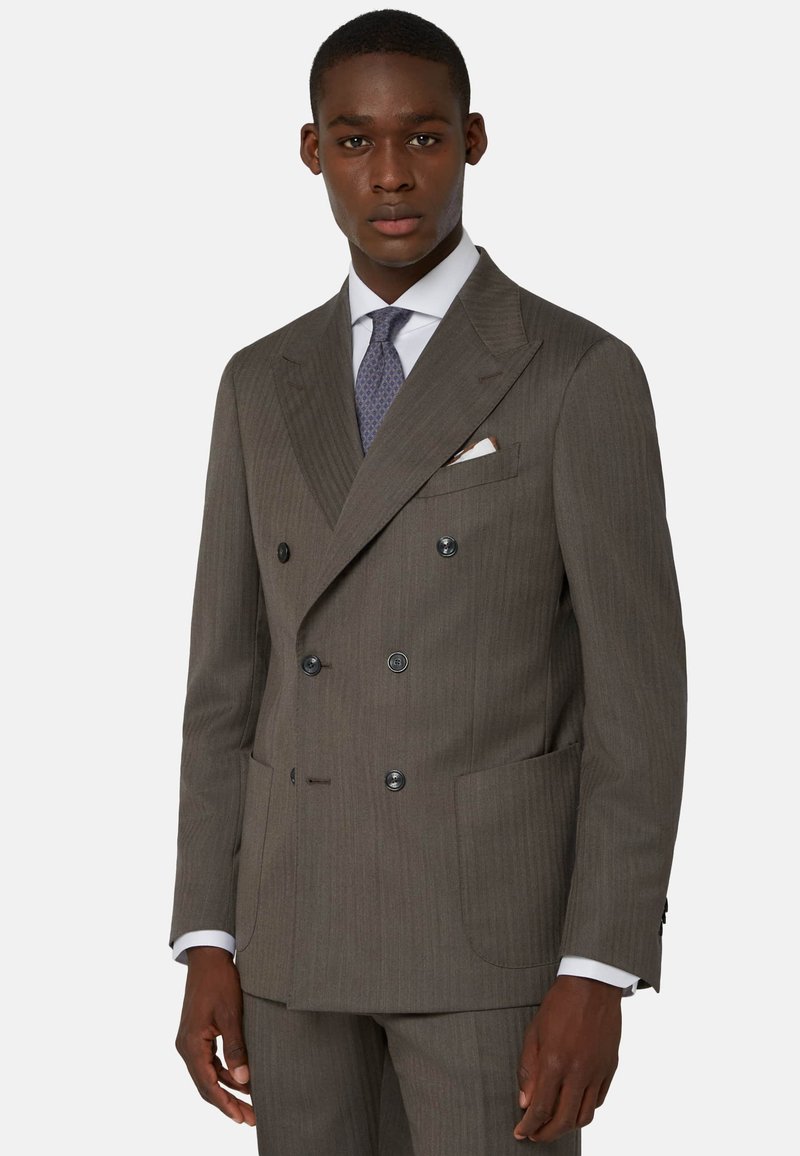 Boggi Milano HERRINGBONE DOUBLE-BREASTED JACKET - Suit - taupe - Zalando.ie