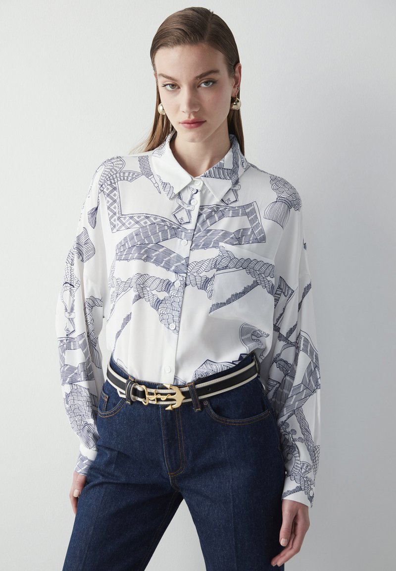 Ipekyol OVERSIZE PATTERNED COMFORTABLE CUT - Button-down blouse - ecru ...