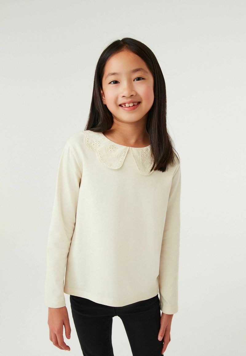 Next BRODERIE COLLAR - Tops ar garām piedurknēm - ecru white/balts ...