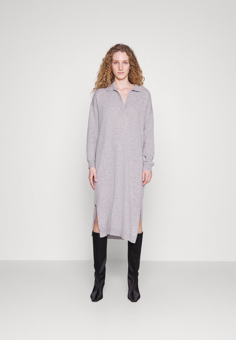 Davida Cashmere OPEN COLLAR DRESS - Jumper dress - light grey/grey ...