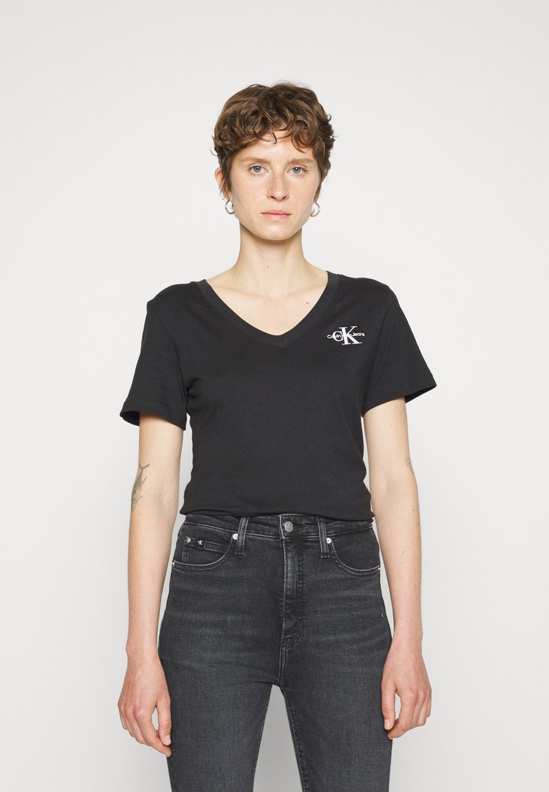 Calvin Klein Jeans Monogram Logo Slim V Neck Tee T Shirt Basic