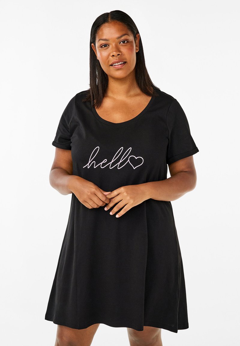 Zizzi KURZÄRMELIGES - Nightie - black hello/black - Zalando.ie