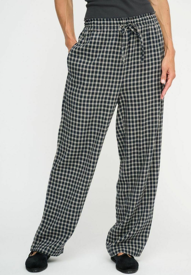 moshi moshi mind MOON CHECK - Tygbyxor - sand dark navy/mörkblå ...