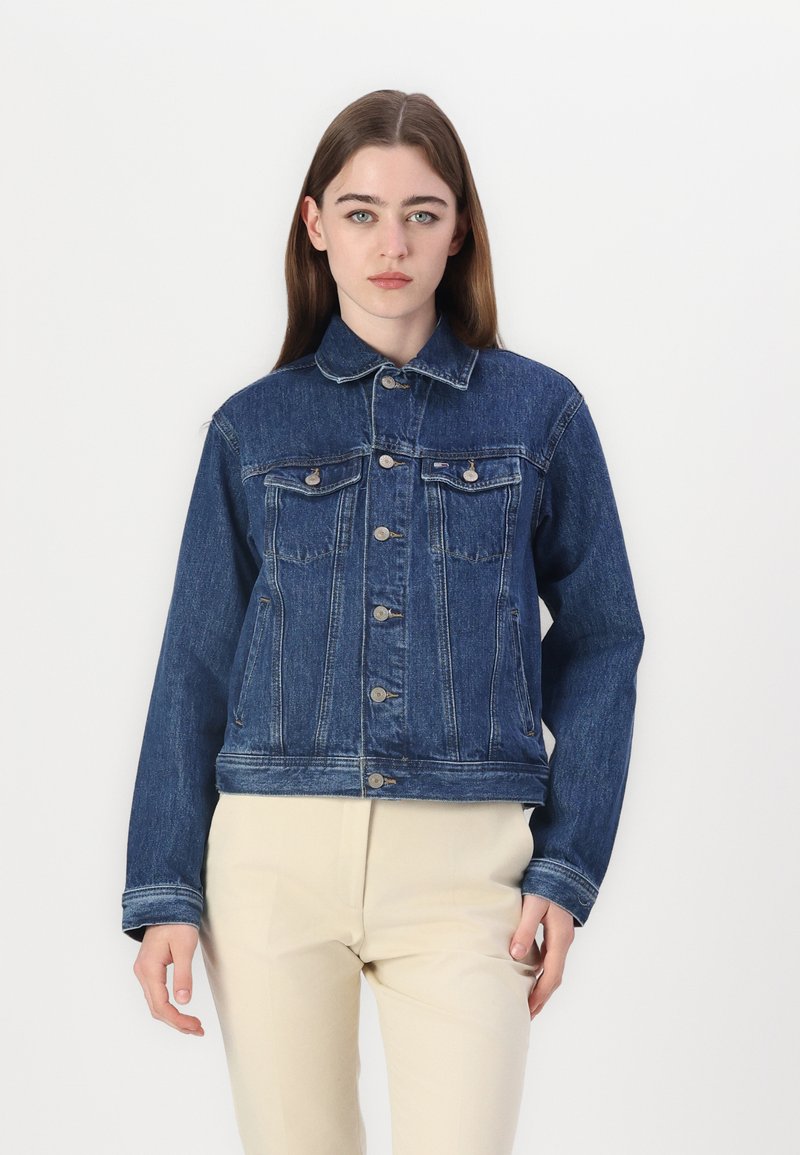 Tommy Jeans MOM JACKET - Denim jacket - dark blue denim/dark-blue denim ...