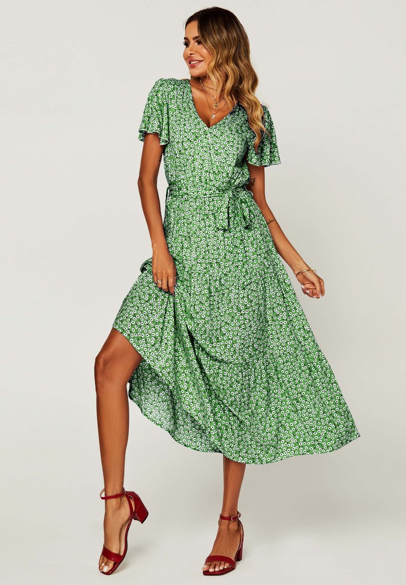 FS Collection FLORAL HEM TIERED MIDI - Robe de jour - green/vert - ZALANDO