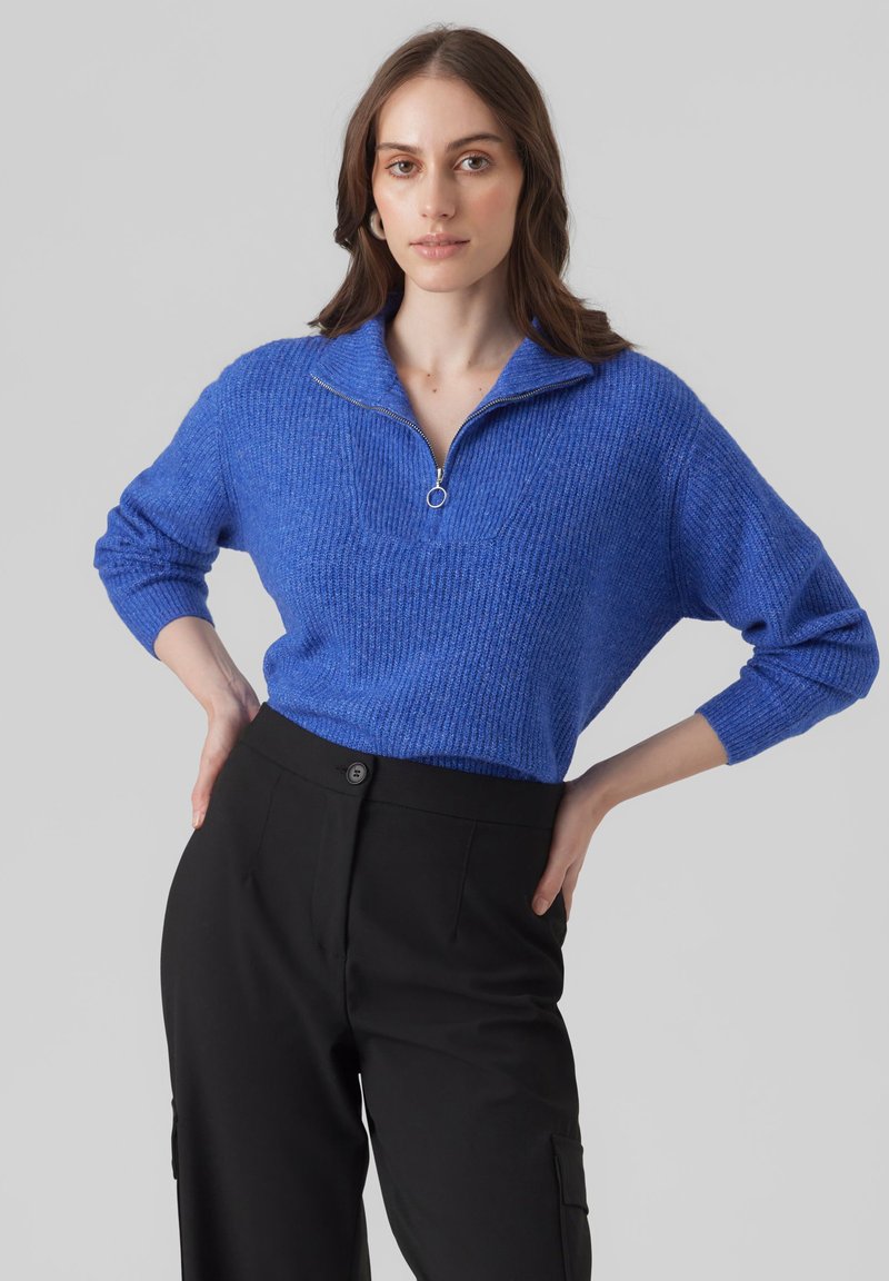 Vero Moda VMPLAZA ZIPPER BLOUSE - Pullover - beaucoup blue melange/bleu ...