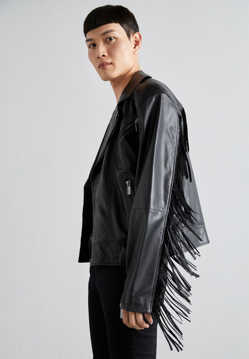 STUDIO ID FRINGE JACKET - Leather jacket - black - Zalando