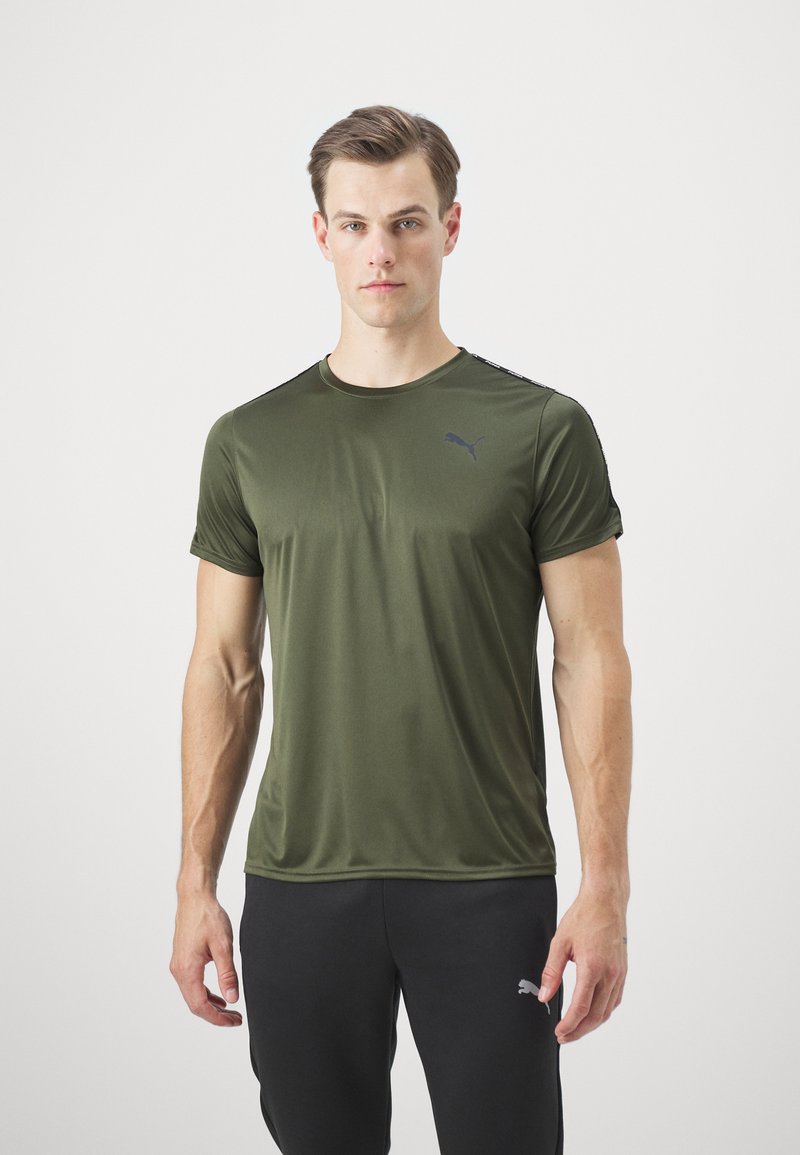 Puma FIT TAPED TEE - Sports T-shirt - dark olive/olive - Zalando.co.uk