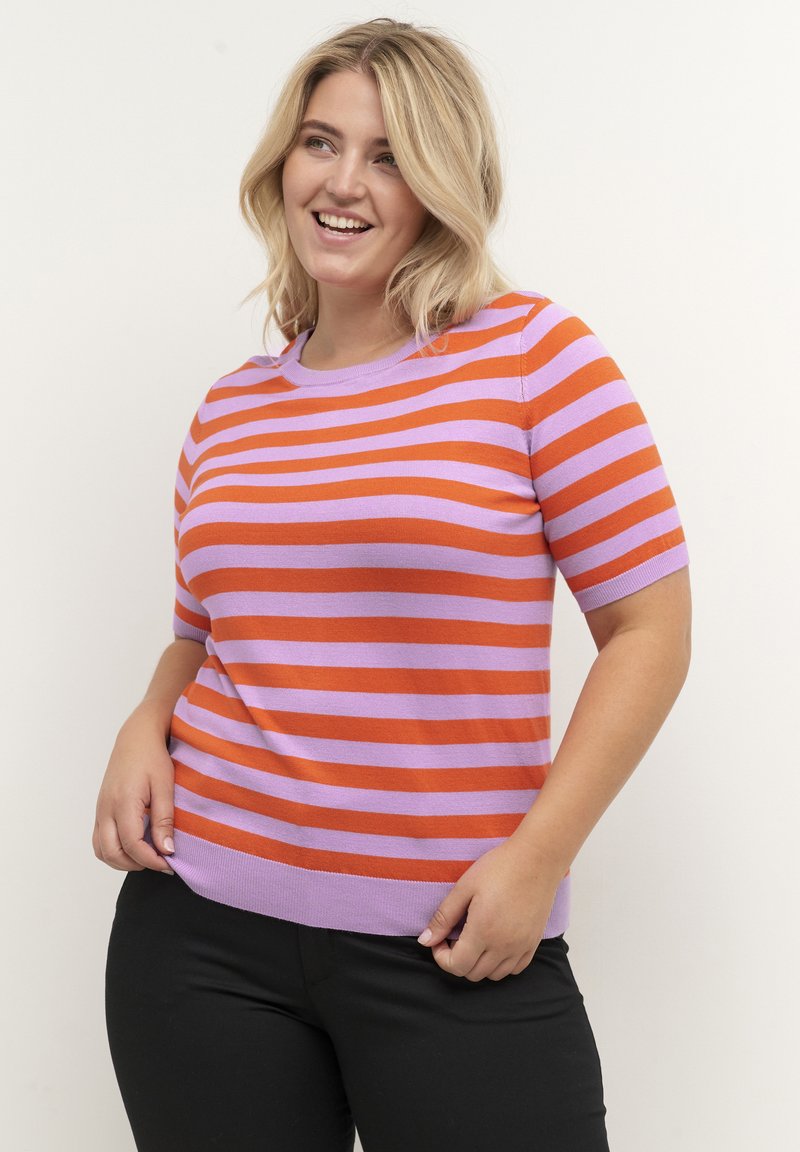 Kaffe Curve MAJI SHORT SLEEVES - T-Shirt print - lupine orange stripe/orange - Zalando.de