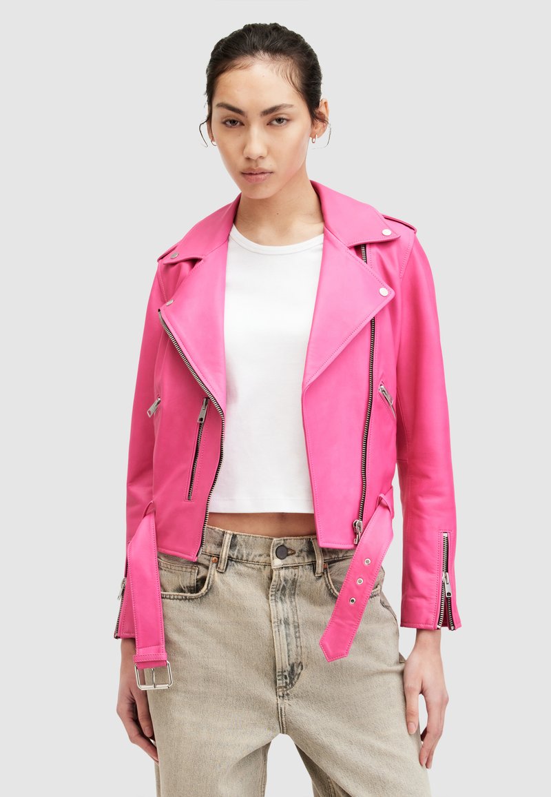 AllSaints BALFERN BIKER - Leather jacket - neon pink/pink - Zalando.ie