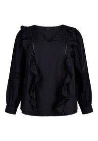 Zizzi MIT RUFFLES UND TRIM - Blouse - black/gemêleerd zwart - Zalando.nl