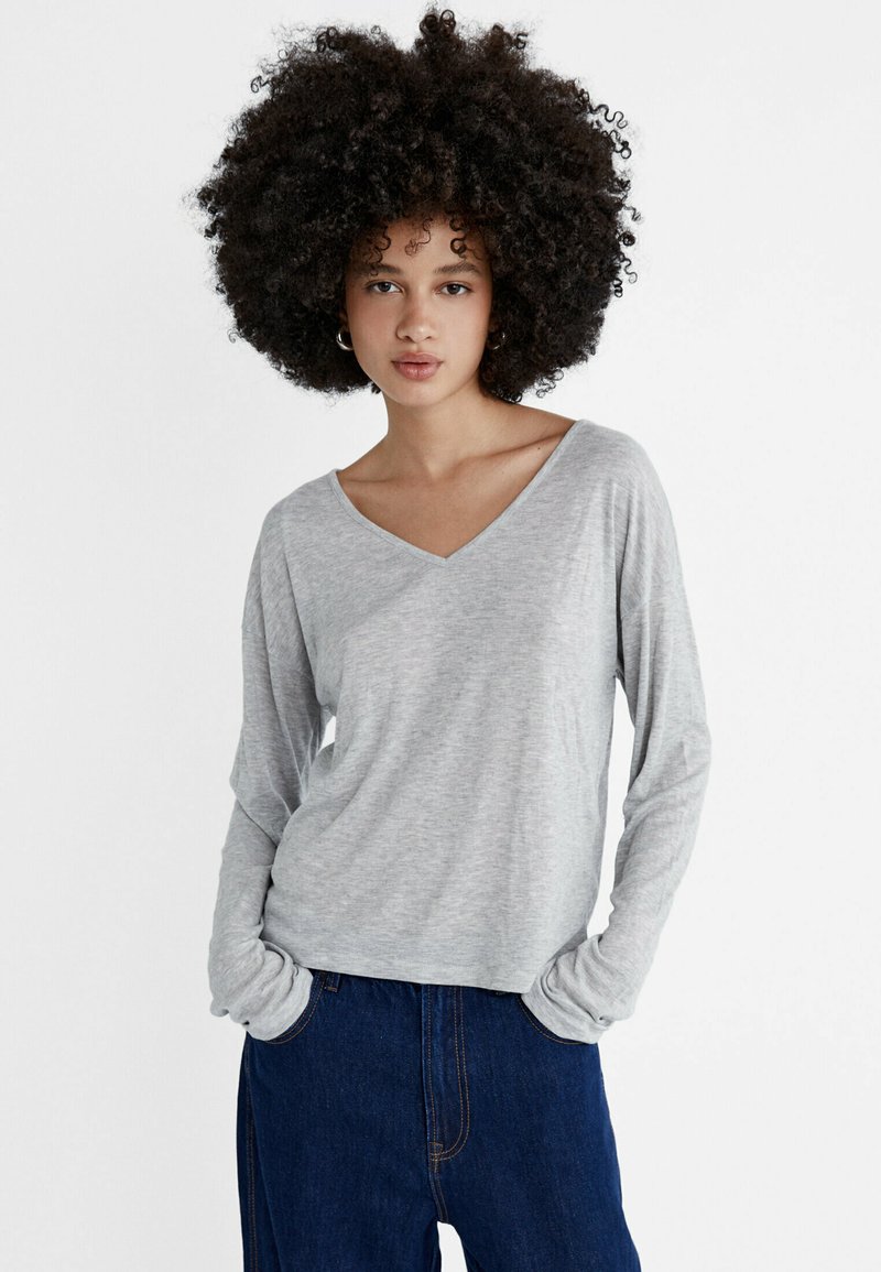 Stradivarius V-NECK - T-shirt à manches longues - grey/gris - ZALANDO.FR
