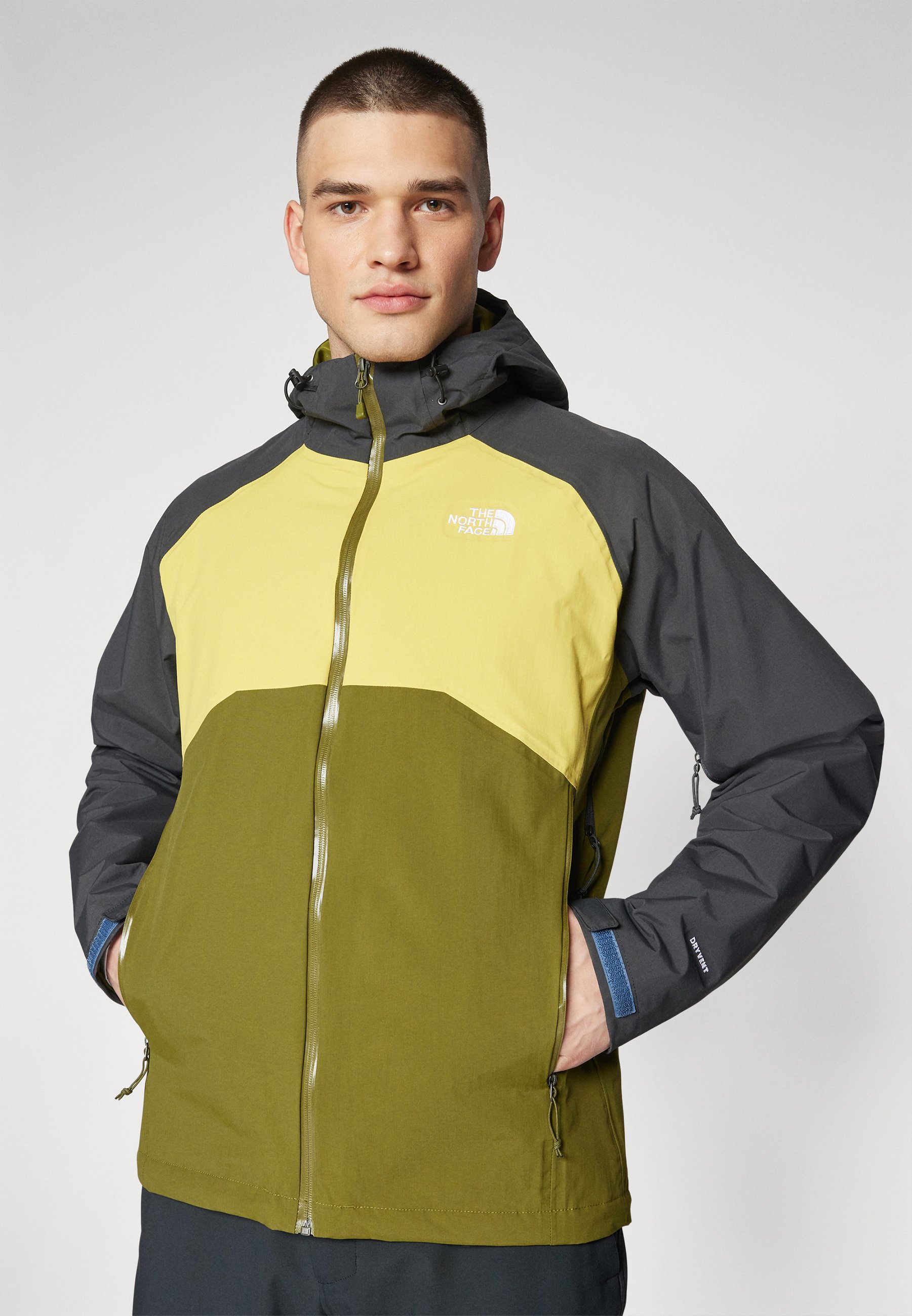 Yellow and grey north face jacket store