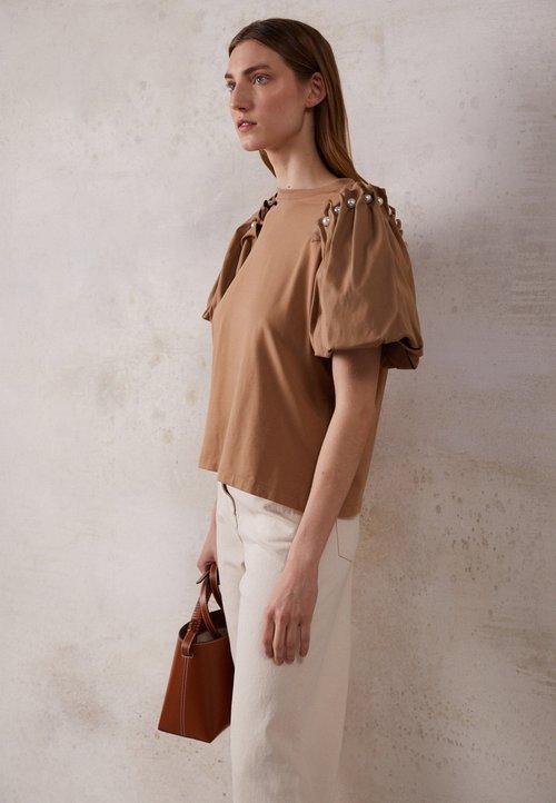 Mother of Pearl PEARL SHOULDER PUFFBALL SLEEVE - T-Shirt print - white ...