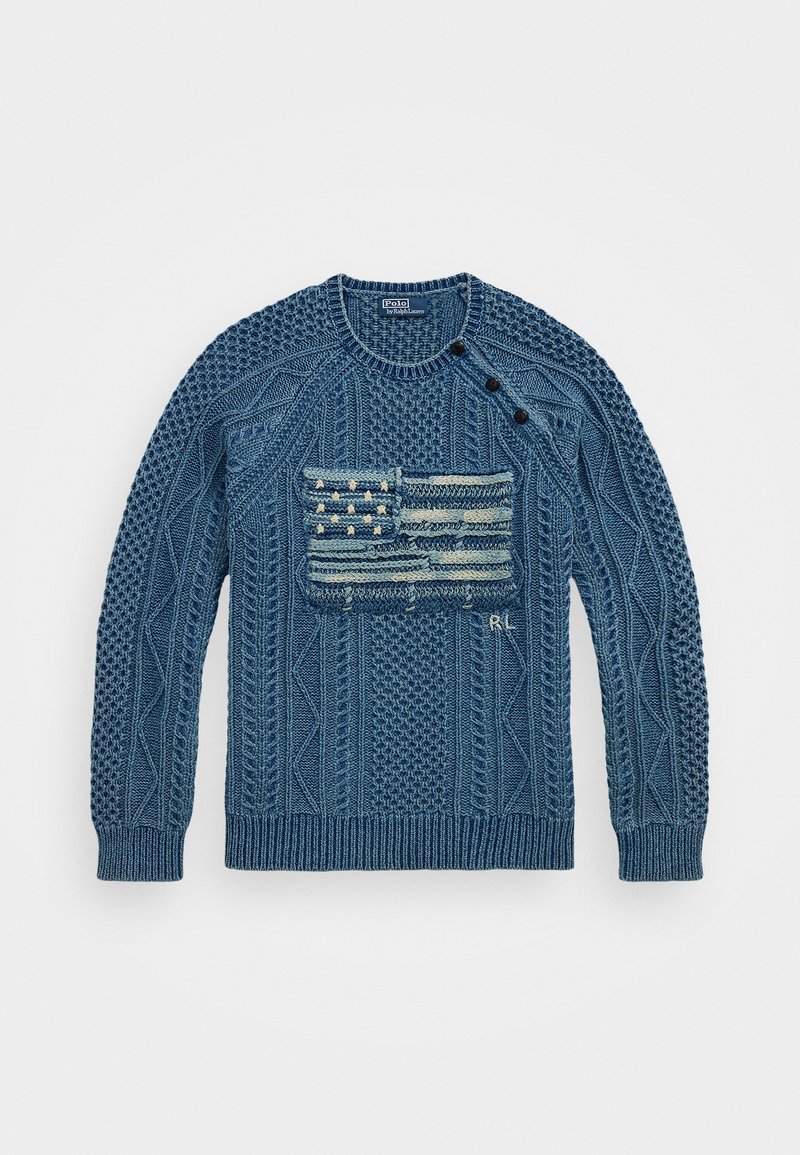 Polo Ralph Lauren ARAN KNIT FLAG COTTON SWEATER - Jumper - indigo combo ...