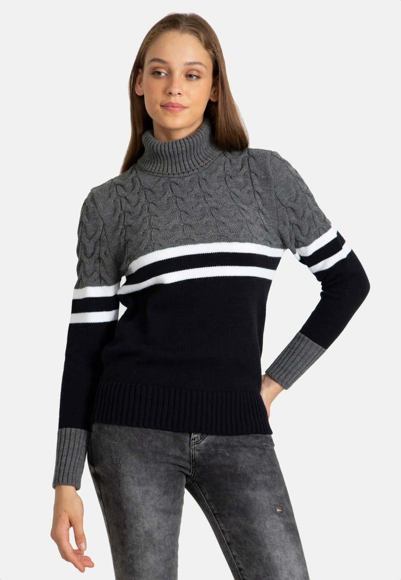 Jacey Quinn TURTLE NECK - Maglione - anthracite ecru navy/grigio chiaro ...