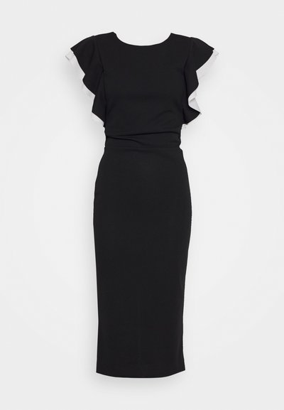 WAL G. V NECK RUFFLE SLEEVE MIDI DRESS - Kokteilikleit/peokleit - black ...