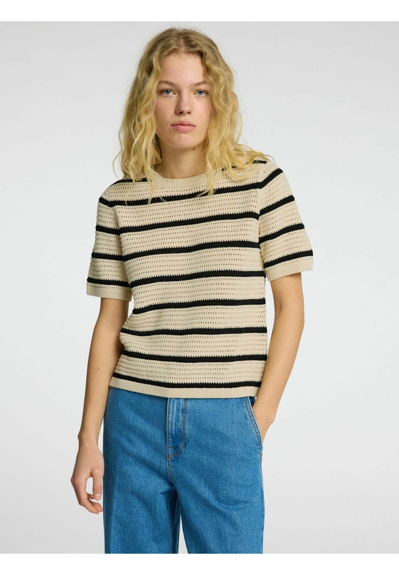 Selected Femme GROB LEICHTES - Print T-shirt - birch/black - Zalando