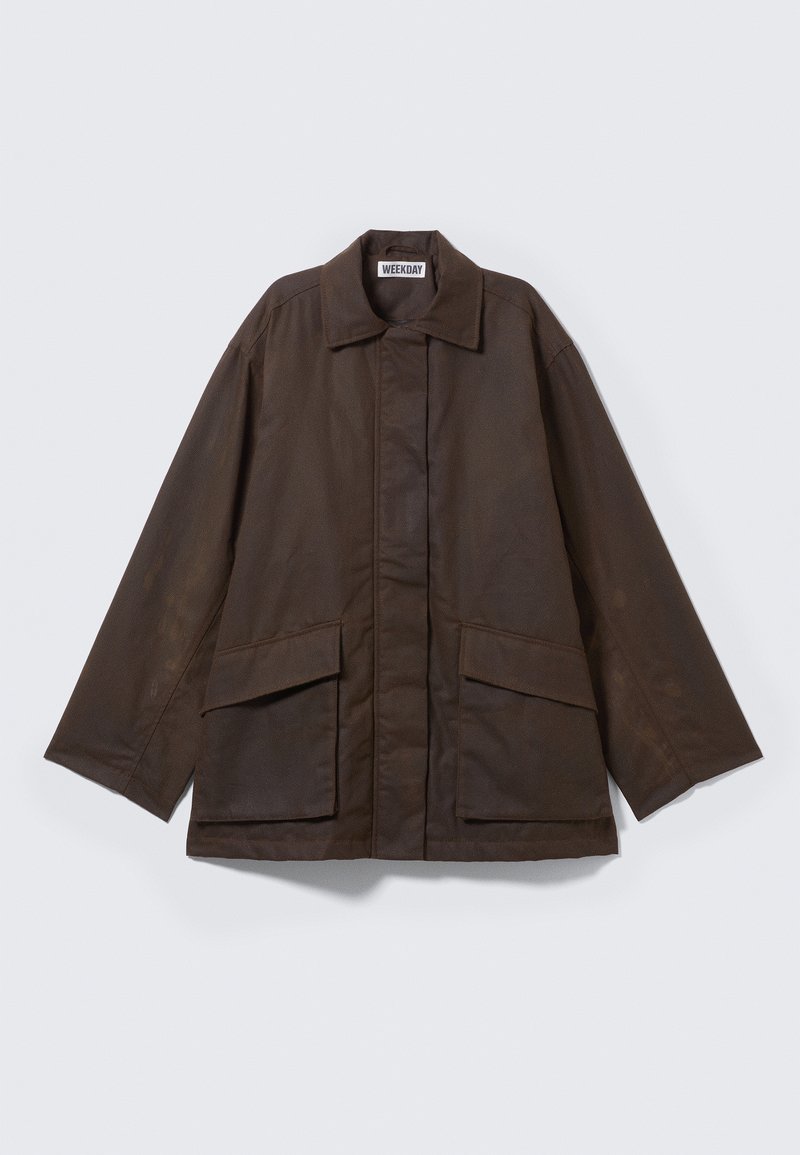 Weekday WAXED JACKET - Short coat - dark brown - Zalando.co.uk